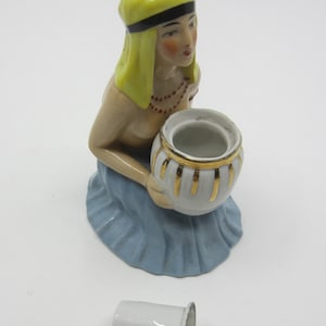 Antique Hand Painted Porcelain Inkwell / Pen Stand Shaped as Kneeling ...