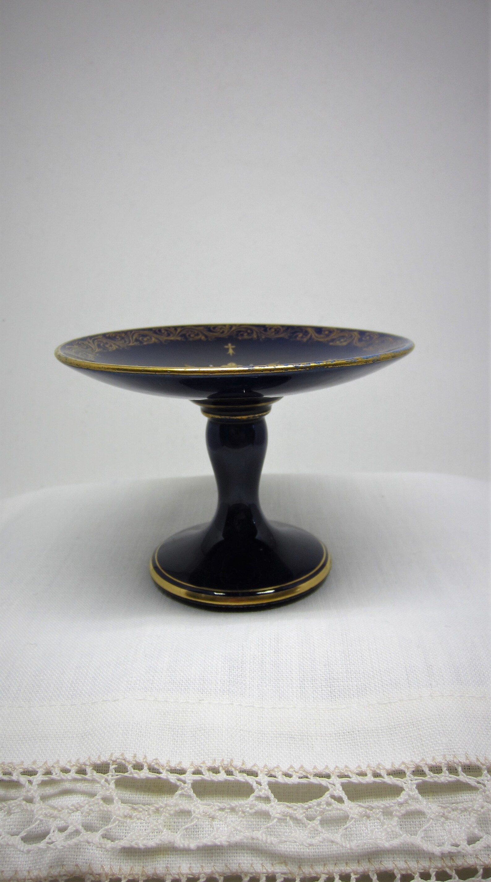 Antique French Gustave Asch Tours Cobalt Blue Tazza / Vase Hand Painted ...