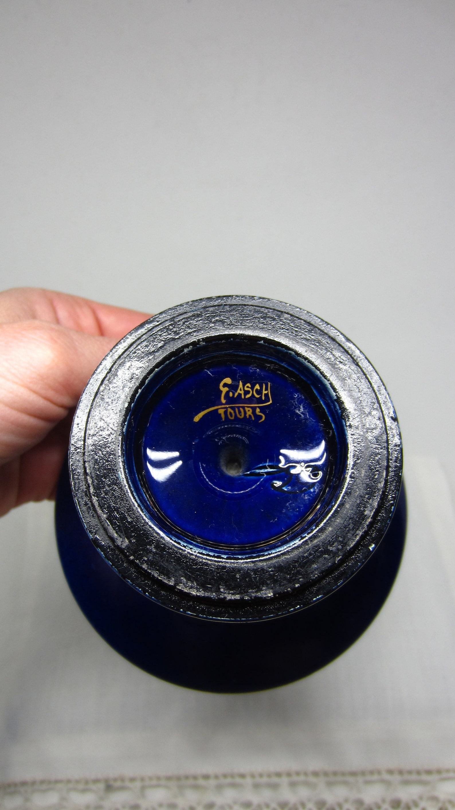 Antique French Gustave Asch Tours Cobalt Blue Tazza / Vase Hand Painted ...