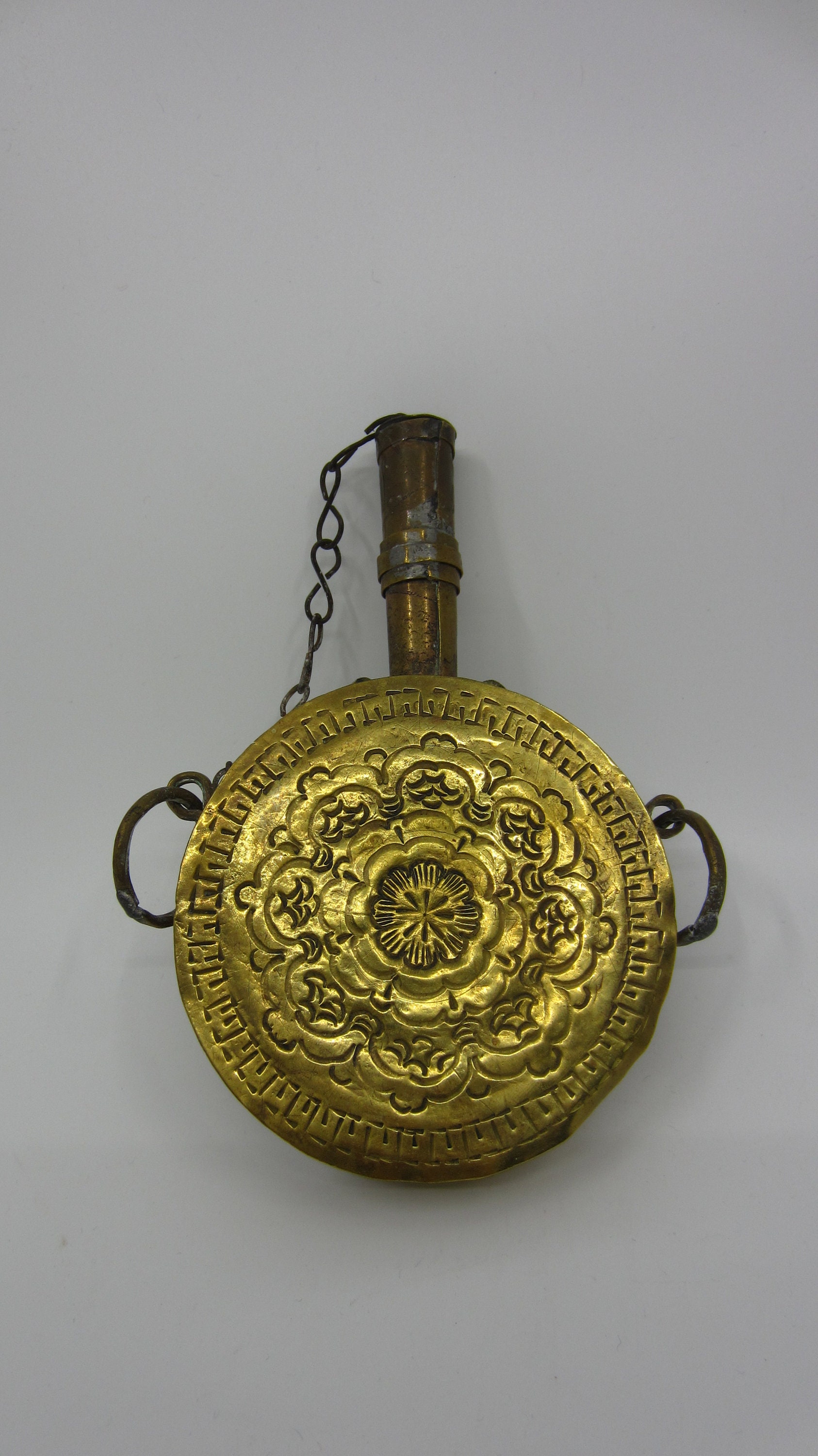Antique / Vintage Heavy Moroccan Gun Powder Flask Engraved Decor Ethnic ...