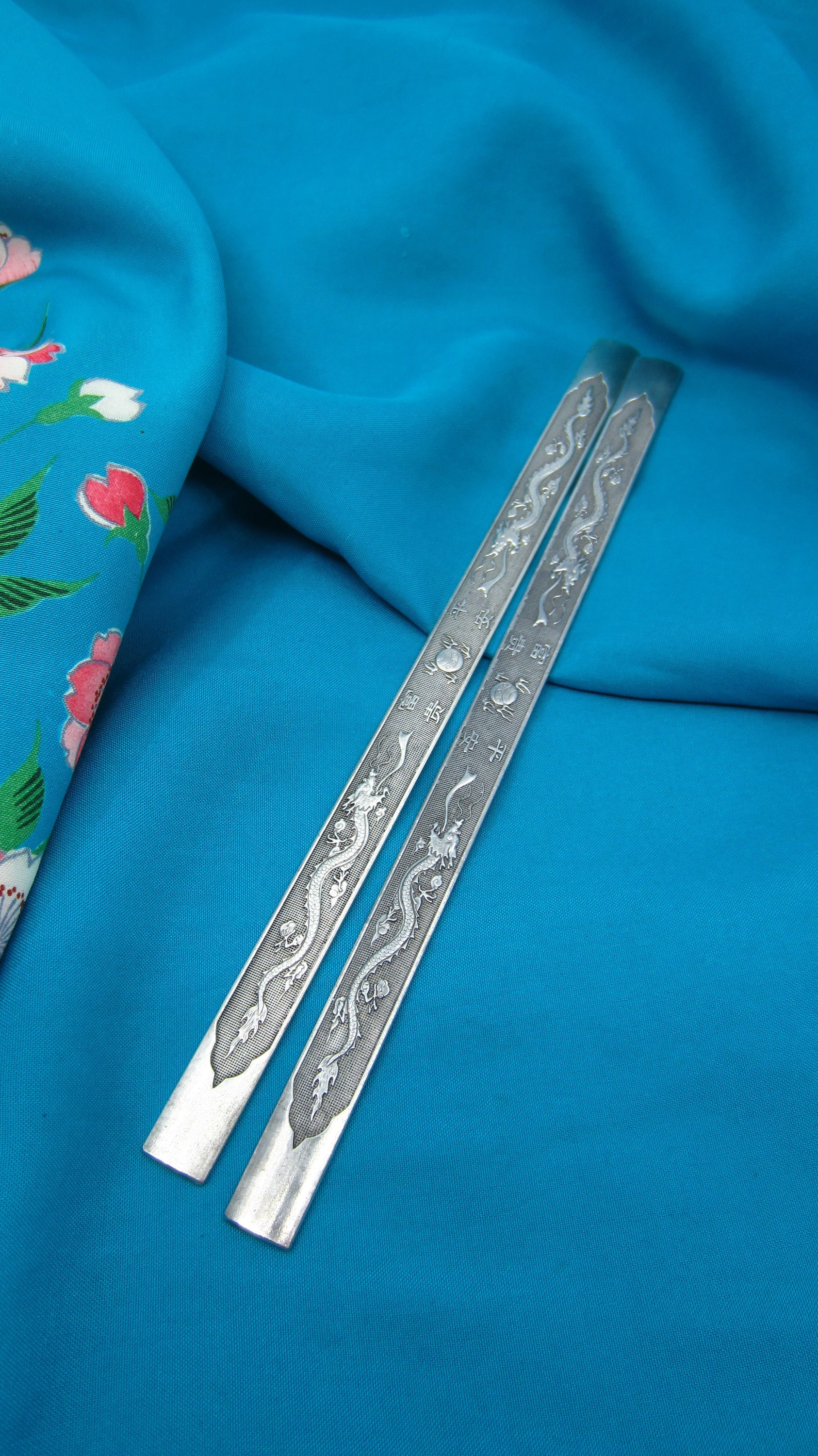 Pair of antique / vintage Chinese silver scroll weights with | Etsy