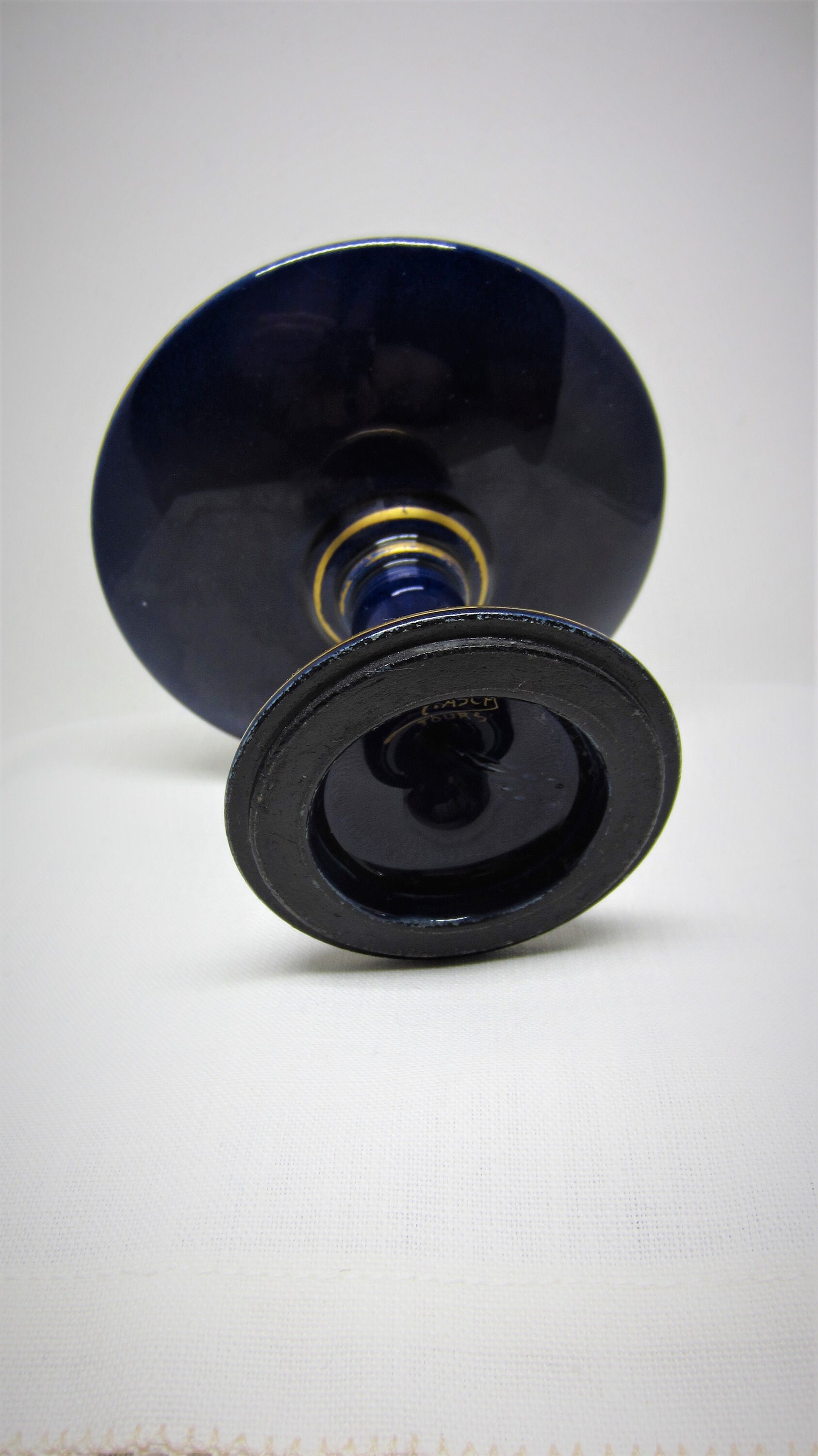 Antique French Gustave Asch Tours Cobalt Blue Tazza / Vase Hand Painted ...
