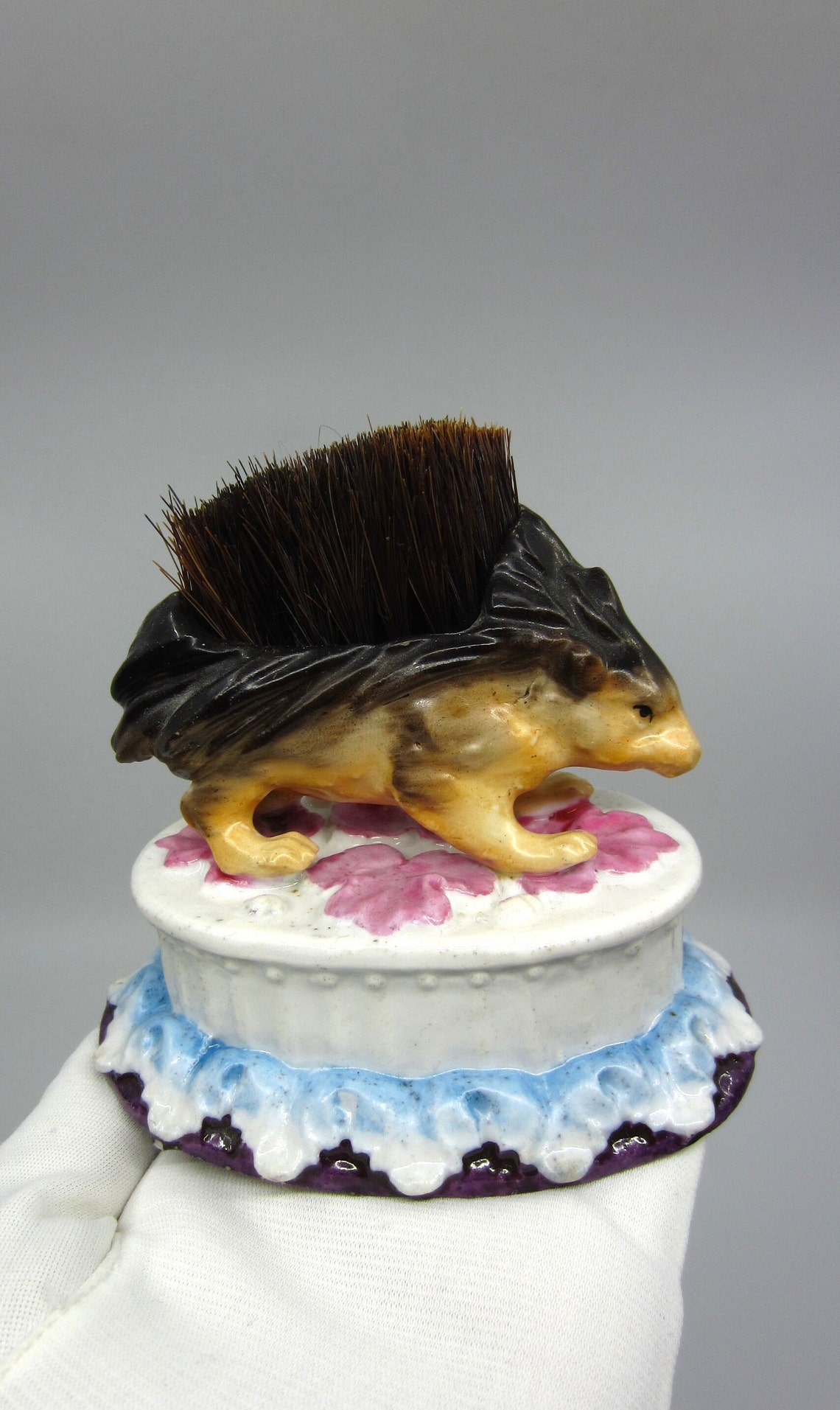 Antique Hand Painted Porcelain Porcupine Figurine With a Small Handmade ...