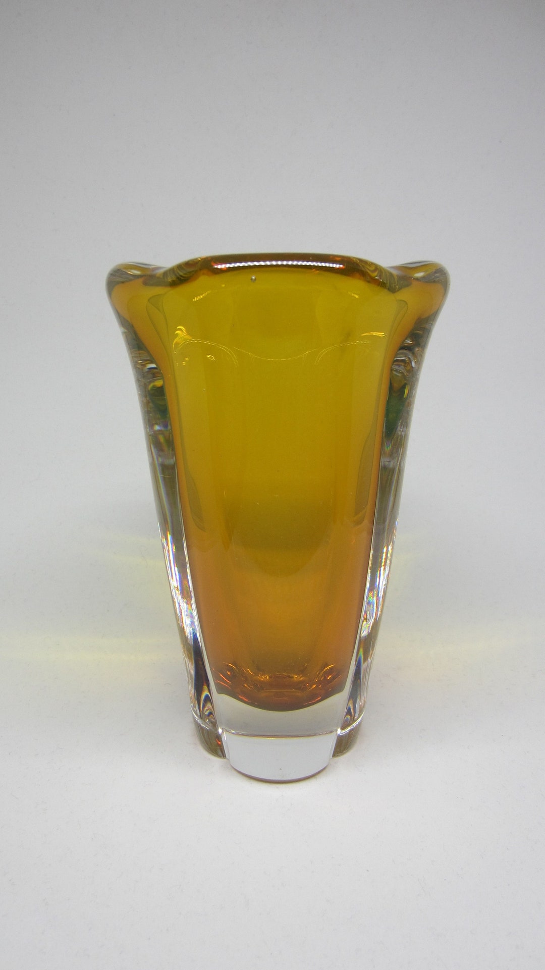 Vintage Studio Åhus Hanne Dreutler bernsteinfarben & klar Kristall Vase ...