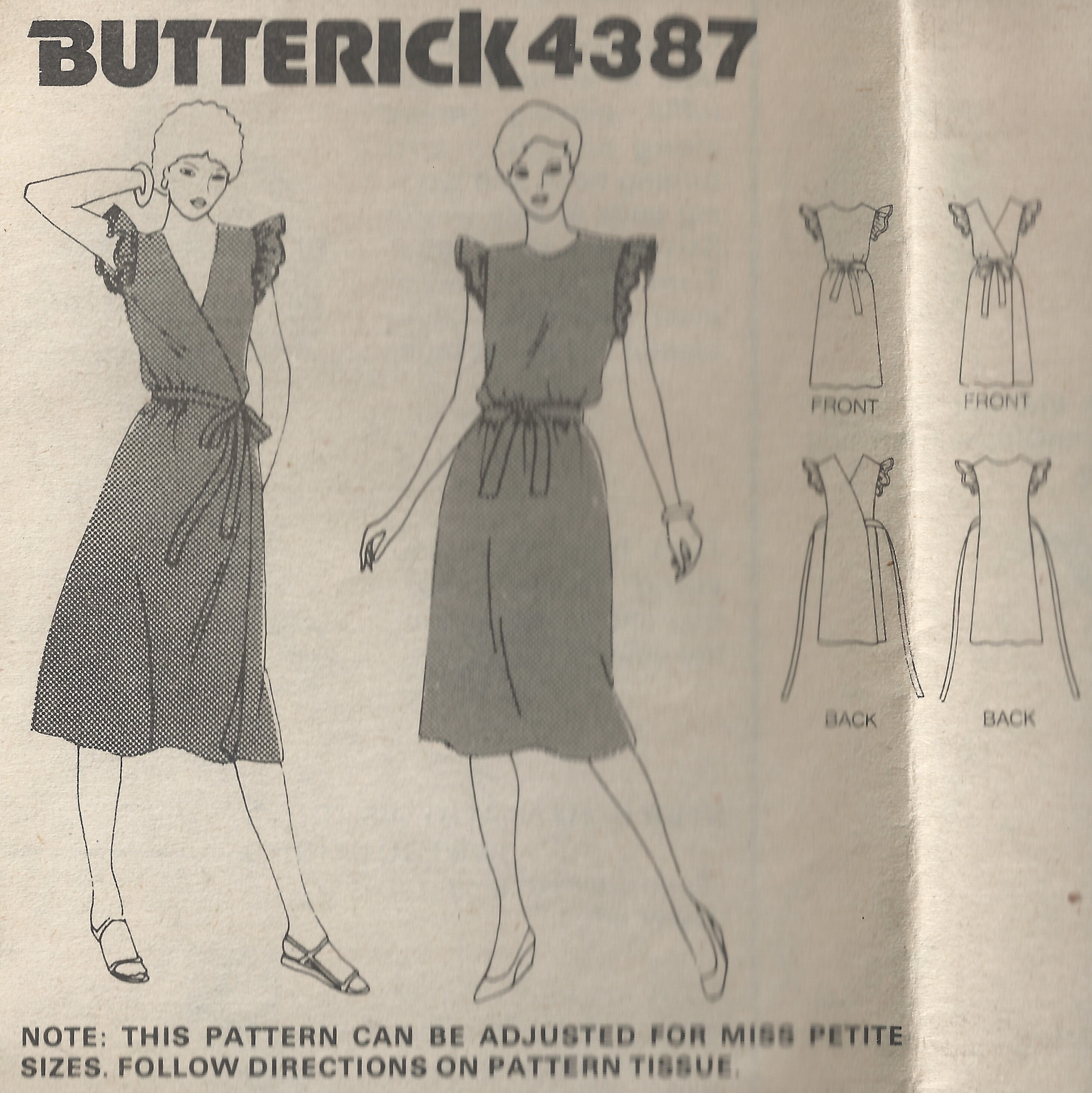 Butterick 4387-1980s wrap dress with ruffle sleeves Learn to sew easy ...