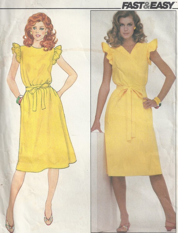 Butterick 4387-1980s wrap dress with ruffle sleeves Learn to sew easy ...