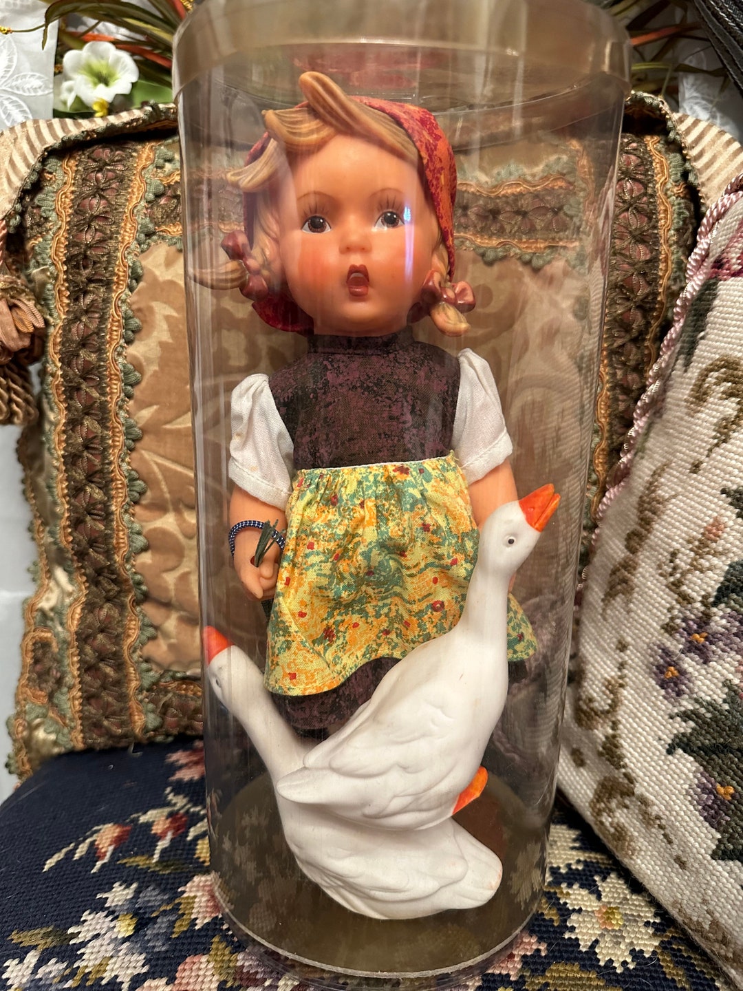 Vintage MJ Hummel Goebel Vinyl Goose Girl Doll W/ Tag and 2 Geese Aus ...