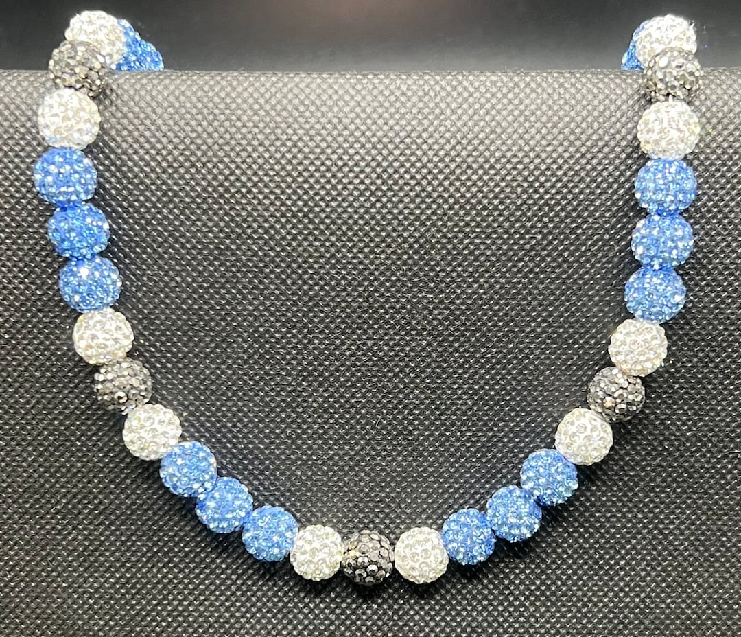 Baseball Bling Necklace- Caroline Blue, Grey and White - Etsy
