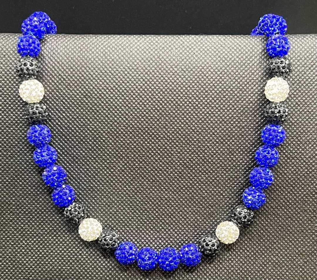 Baseball Rhinestone Necklace - Bling Necklace- Drip- Royal Blue, Black ...