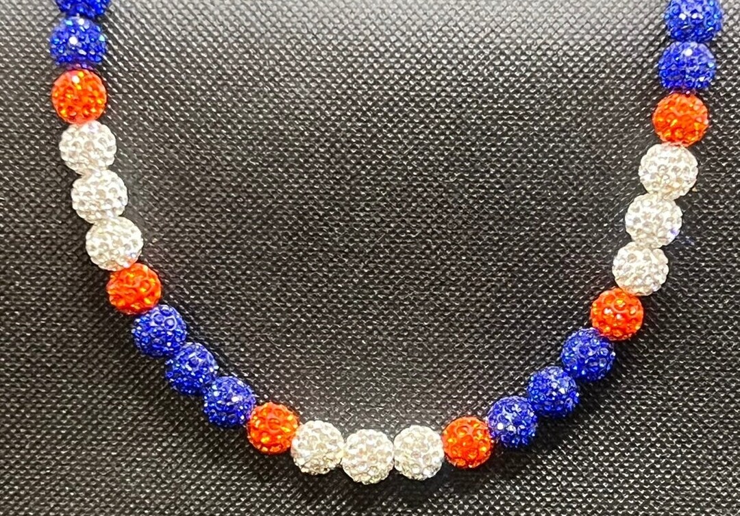 Baseball Rhinestone Necklace - Blue and White With Orange- UF Gators ...