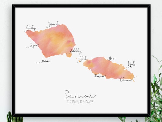 Samoa Map / Labelled Watercolour / Digital or Printed Wall Art | Etsy