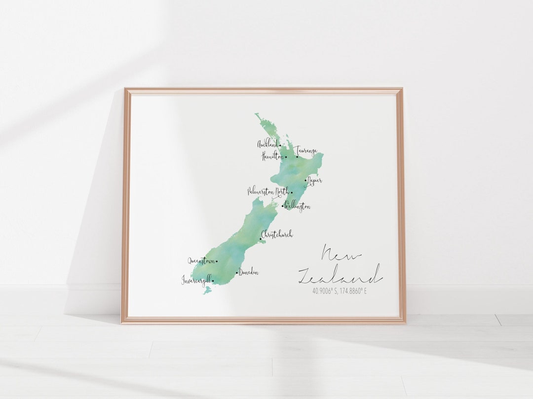 New Zealand Map / Labelled Watercolour / Digital or Printed Wall Art ...