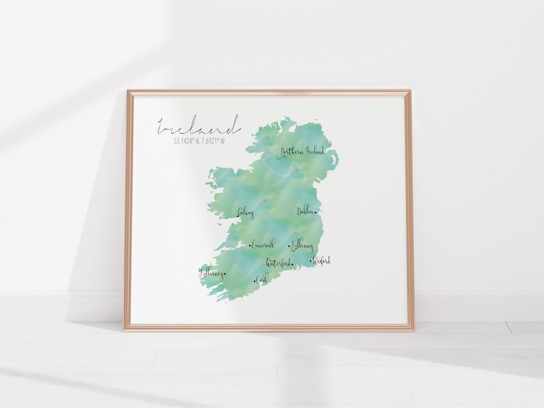 Ireland Map / Labelled Watercolour / Digital or Printed Wall Art ...