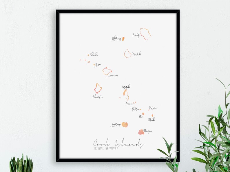 Cook Islands Map Portrait / Labelled Watercolour / Digital or Printed ...