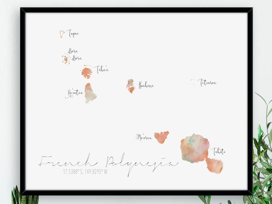 French Polynesia Map / Labelled Watercolour / Digital or Printed Wall ...