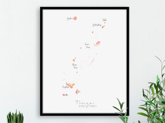 Tonga Map Portrait / Labelled Watercolour / Digital or Printed - Etsy