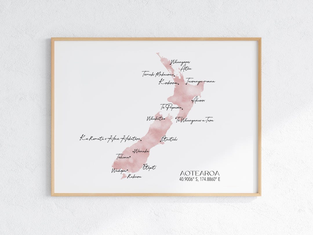 Aotearoa NZ Map 2 / Te Reo Maori Map / Landscape Watercolour Poster ...