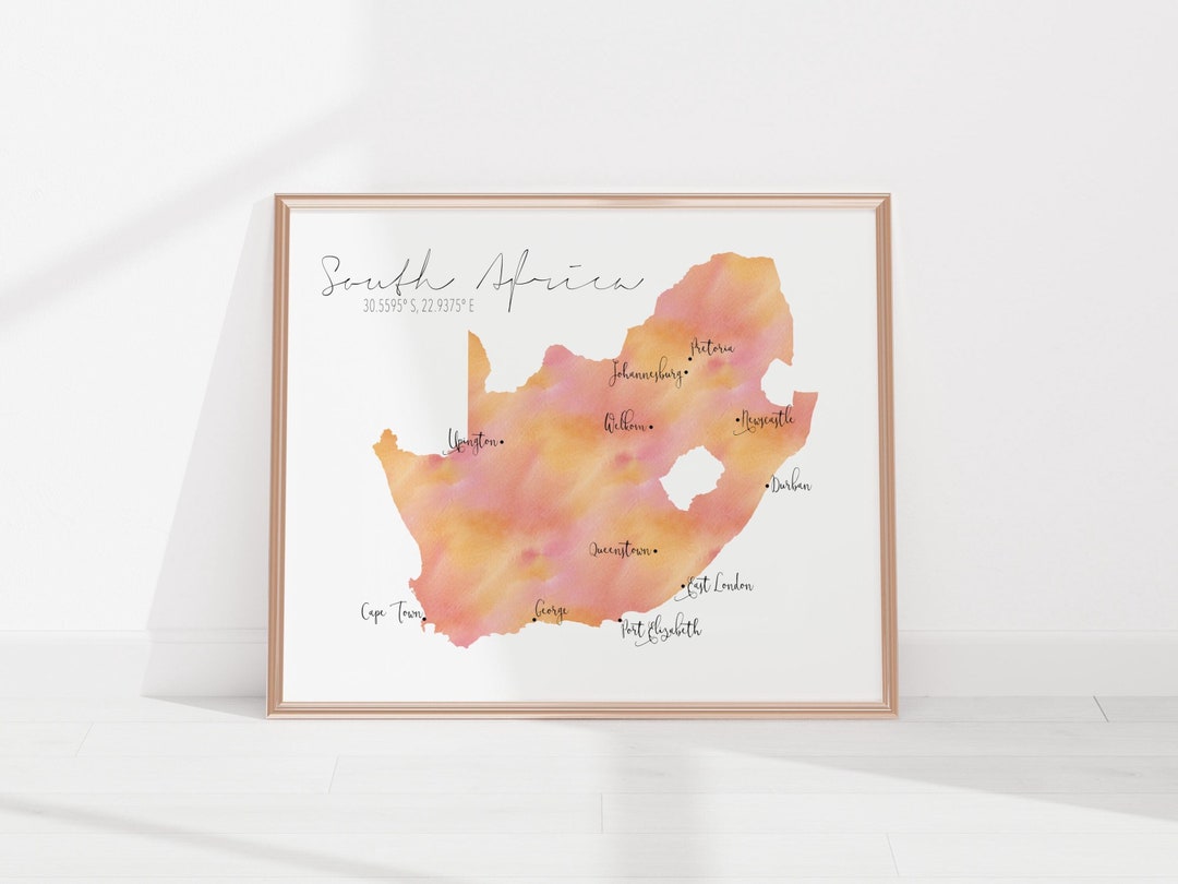 South Africa Map / Africa Labelled Watercolour / Digital or Printed ...