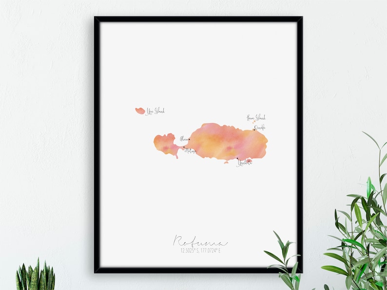 Rotuma Map Portrait / Labelled Watercolour / Digital or | Etsy UK