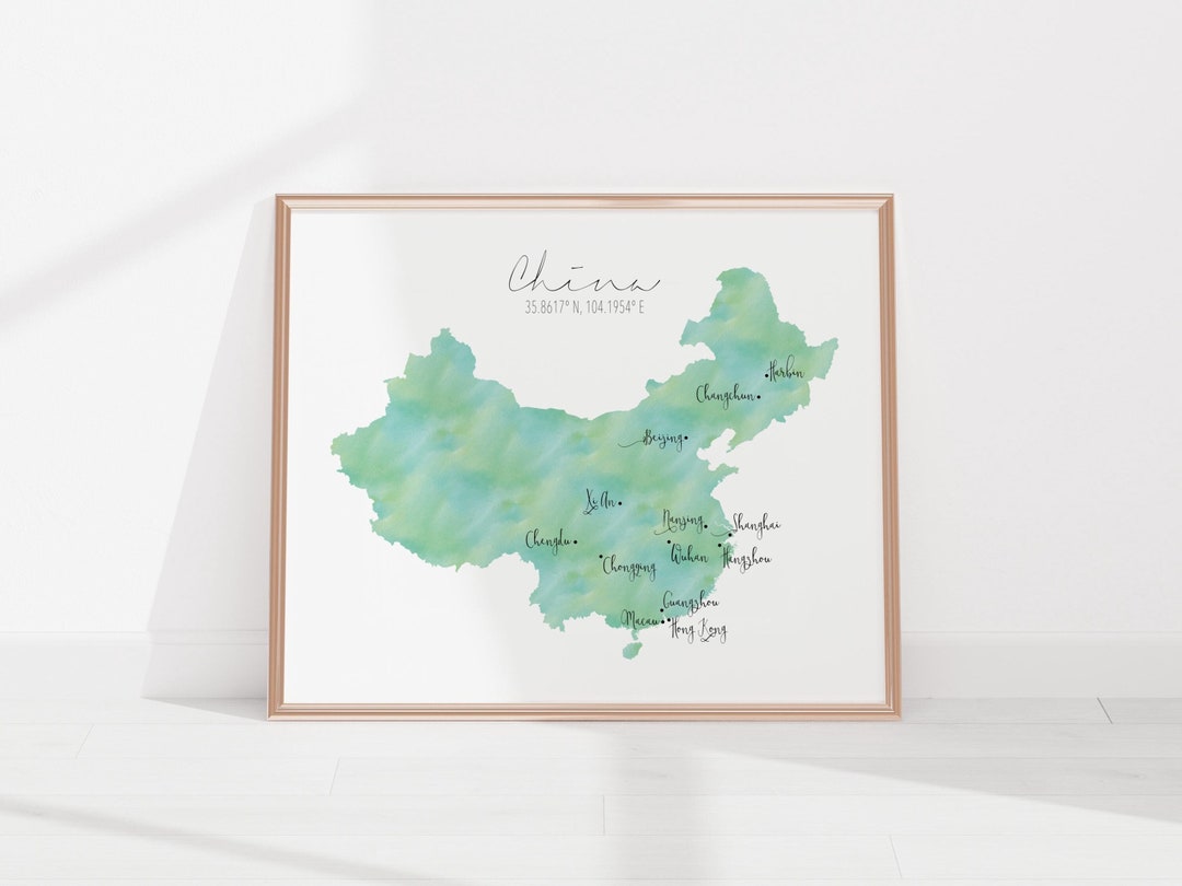 China Map / Labelled Watercolour / Digital or Printed Wall Art / Large ...