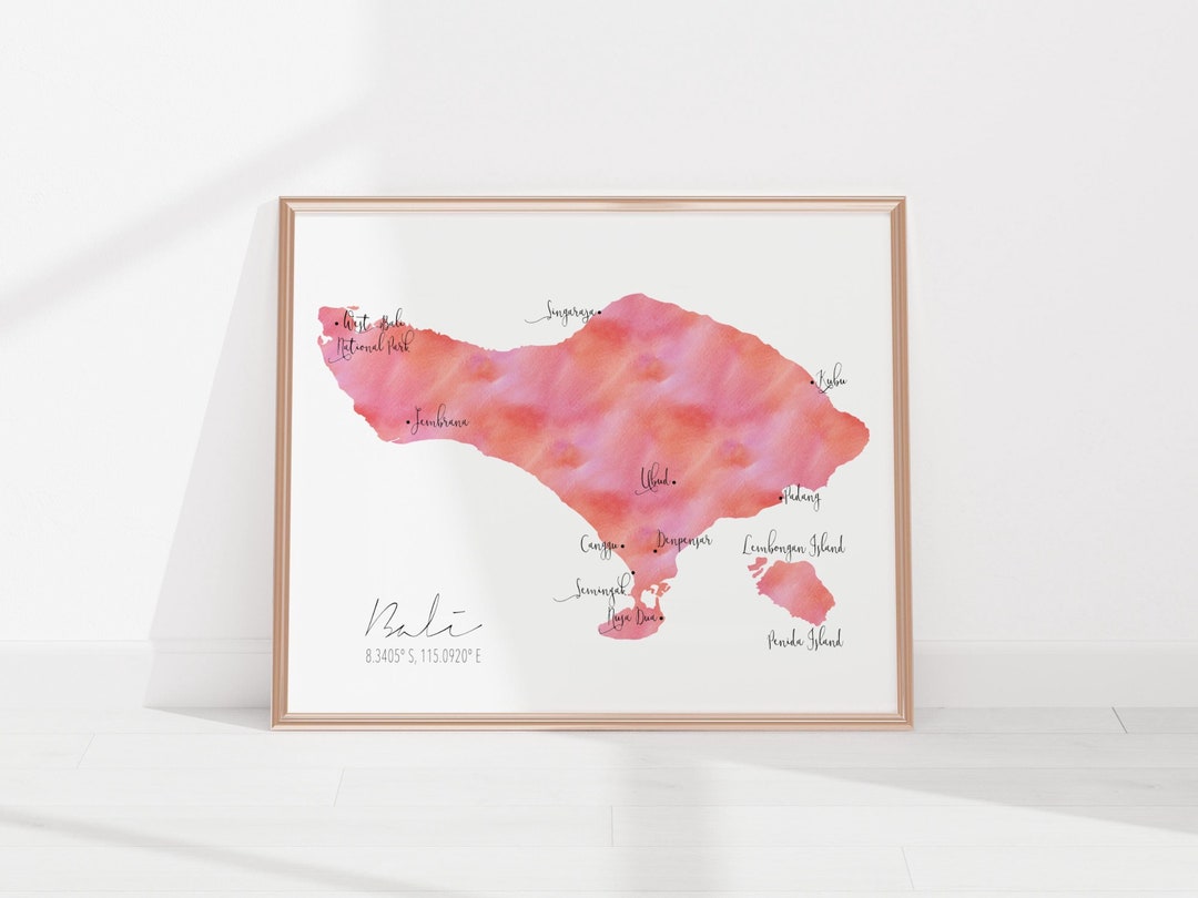 Bali Map / Indonesia / Labelled Watercolour / Digital or Printed Wall ...