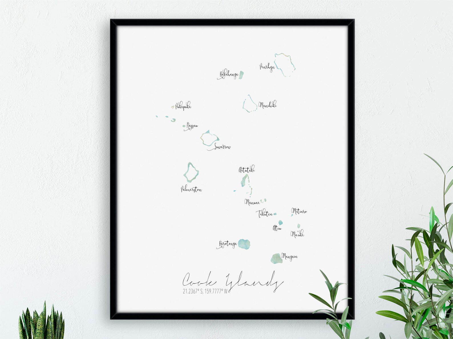 Cook Islands Map Portrait / Labelled Watercolour / Digital or | Etsy