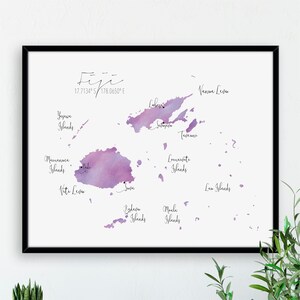 Fiji Labelled Watercolour Map, Honeymoon Gift, Gift for Her, Map of ...