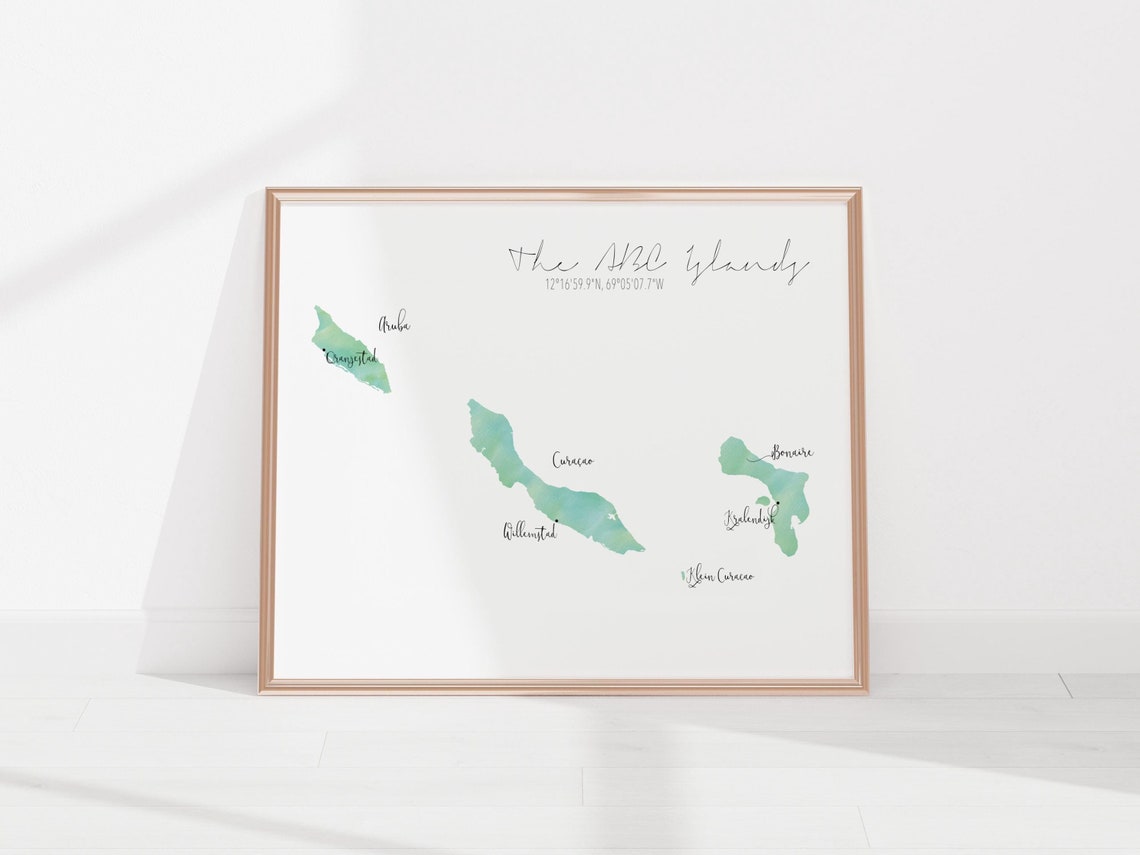 The ABC Islands Map - Aruba Bonaire Curaçao / Labelled Watercolour ...