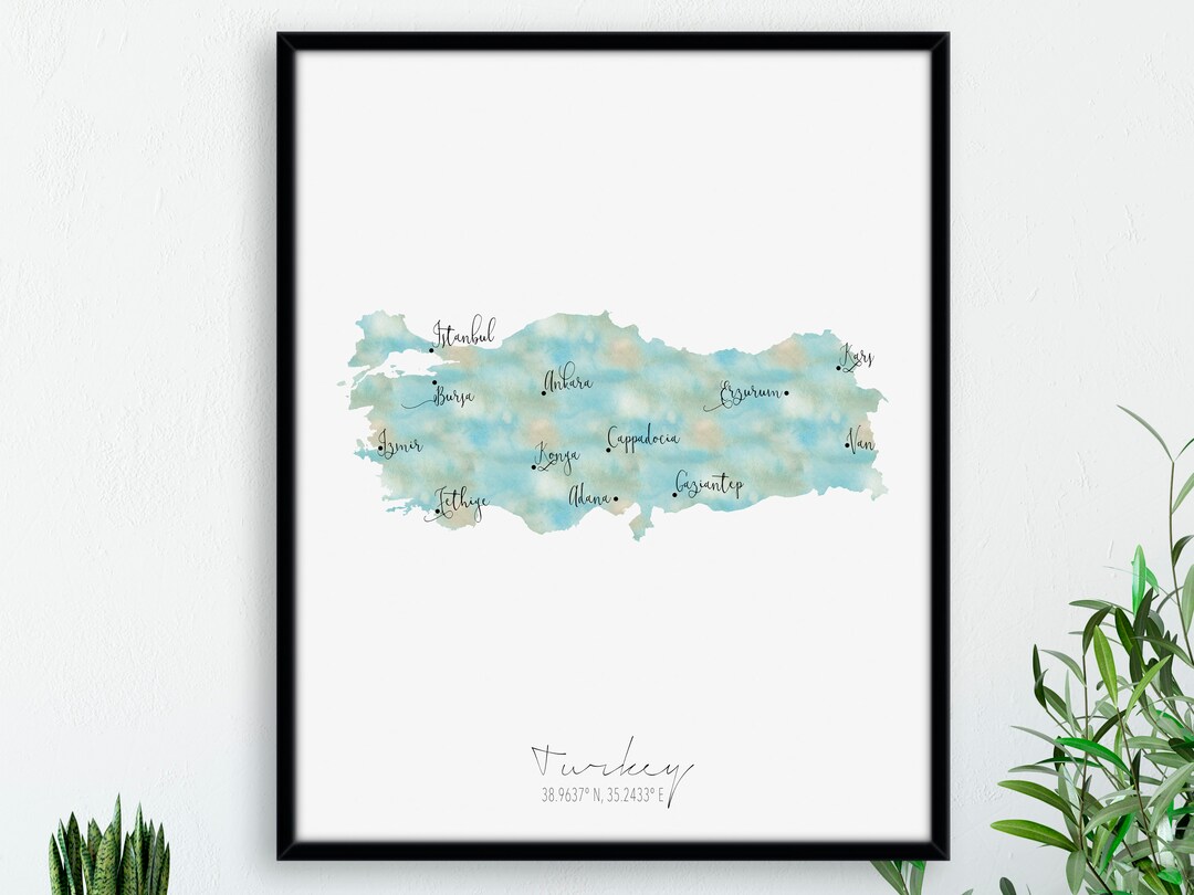 Turkey Map Portrait / Labelled Watercolour / Digital or Printed Wall ...