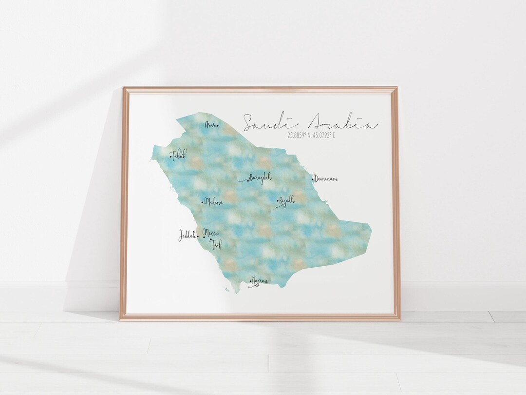 Saudi Arabia Map / Labelled Watercolour / Digital or Printed Wall Art ...