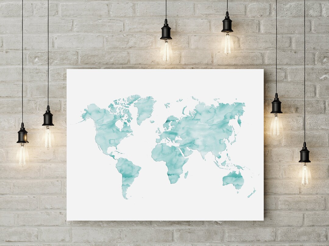Digital World Watercolour Map Print - Etsy