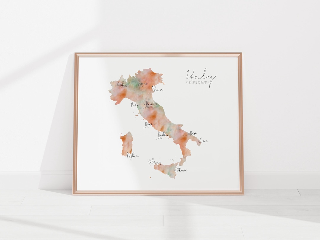 Italy Map / Labelled Watercolour / Digital or Printed Wall Art / Large ...