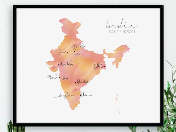 India Map / Labelled Watercolour / Digital or Printed Wall Art - Etsy ...