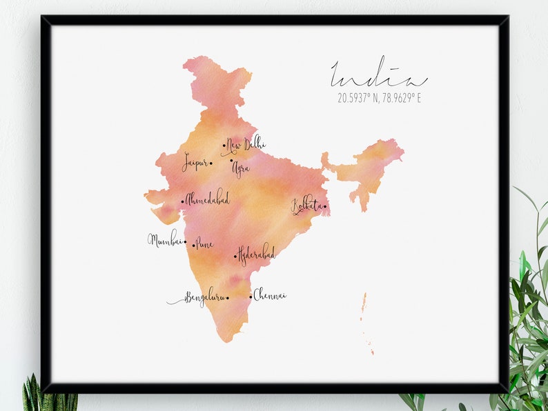 India Map / Labelled Watercolour / Digital or Printed Wall Art | Etsy
