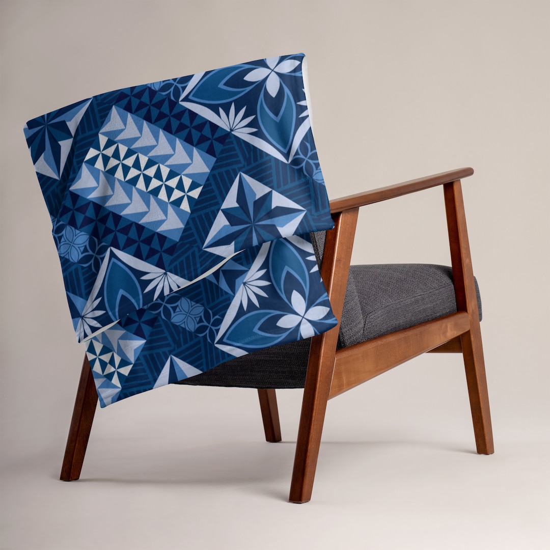 Samoan Tau Pattern Blue Throw Blanket - Etsy