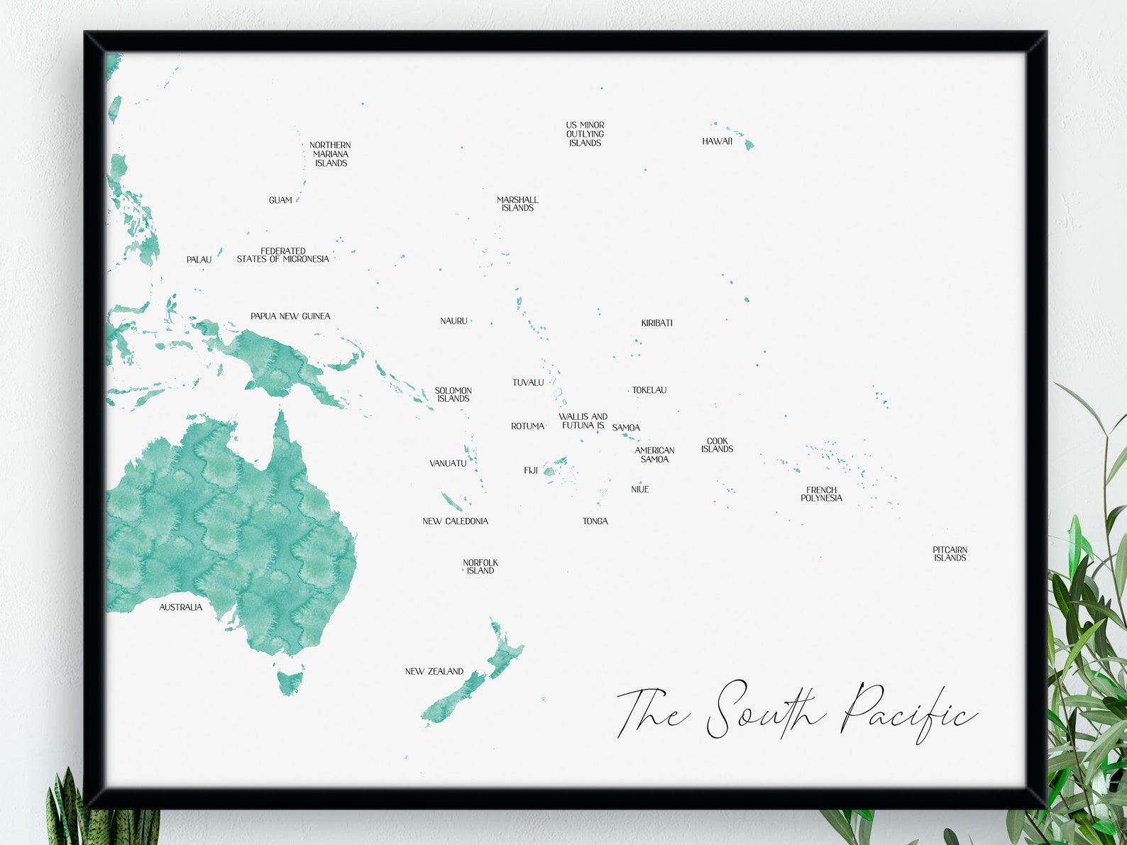 The South Pacific Map / Labelled Watercolour / Digital or | Etsy