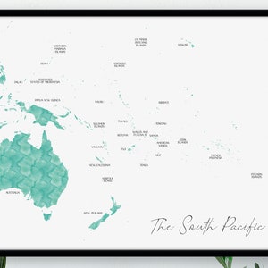The South Pacific Map / Labelled Watercolour / Canvas or Printed Wall ...
