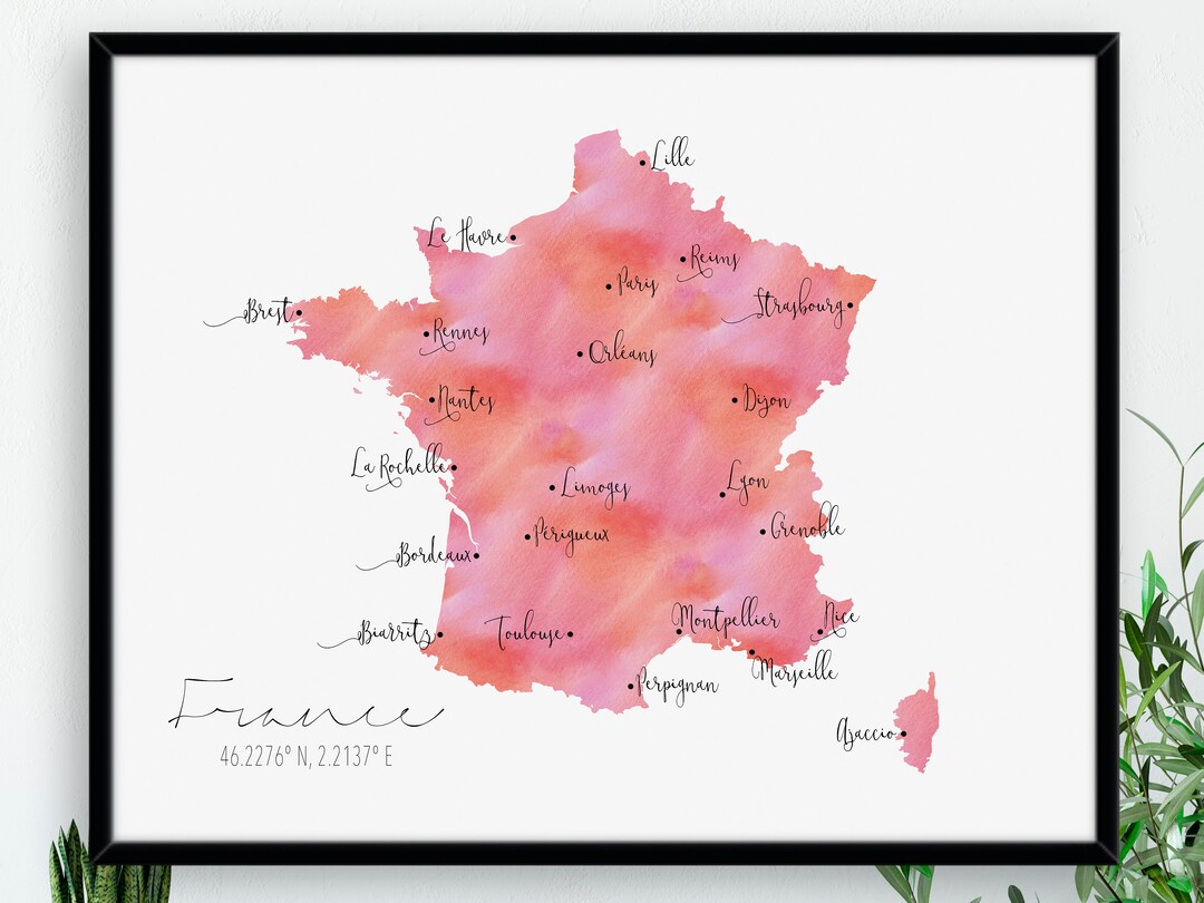 France Map / Labelled Watercolour / Digital or Printed Wall Art / Large ...