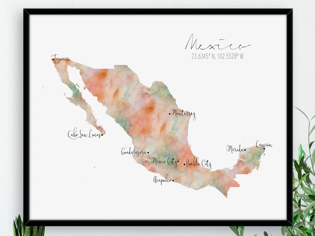 Mexico Map / Labelled Watercolour / Digital or Printed Wall Art / Large ...