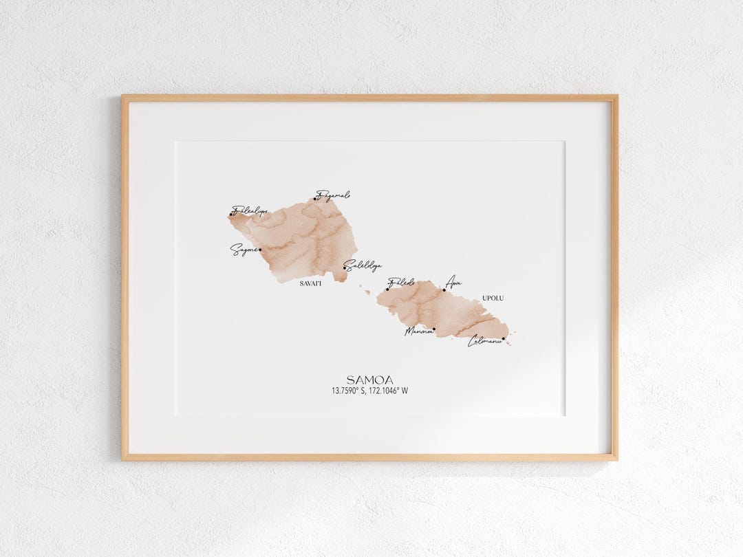 Samoa Map 2 / Landscape Watercolour Art / Large Canvas Map / Samoan ...