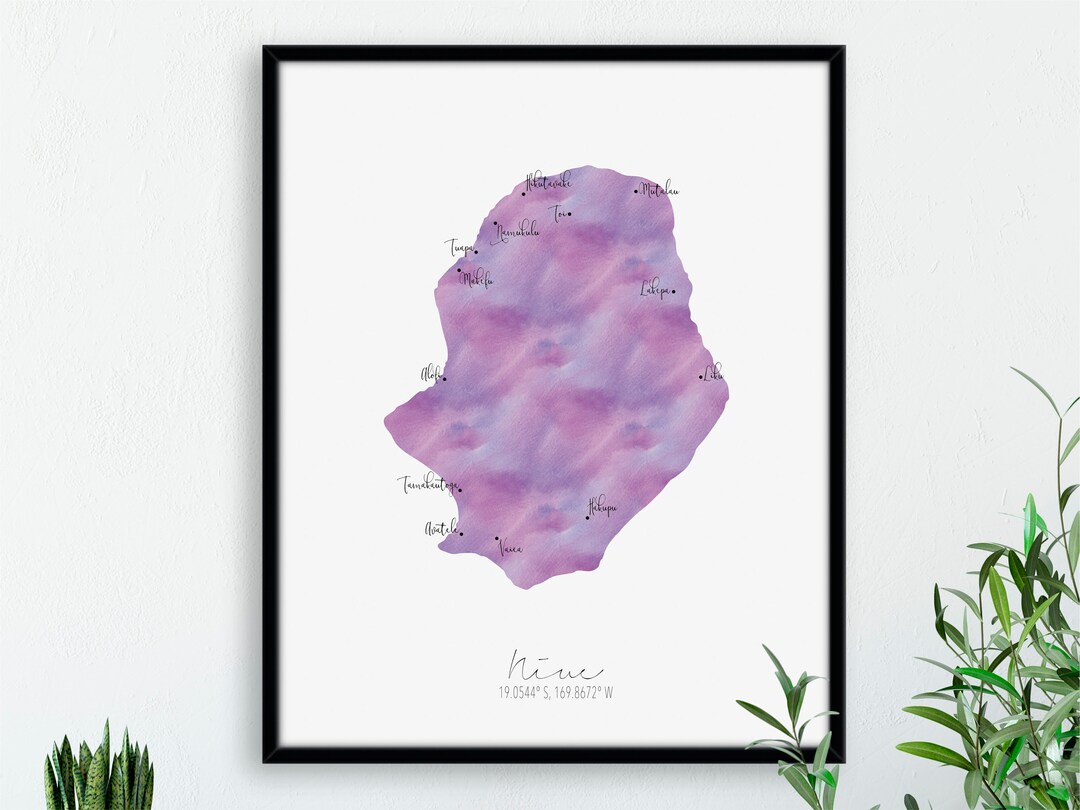 Niue Map Portrait / Labelled Watercolour / Digital or Printed Wall Art ...