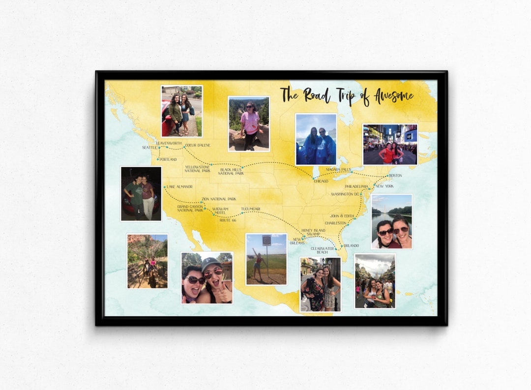 Printed Fully Custom Travel Map With Photos Print Etsy