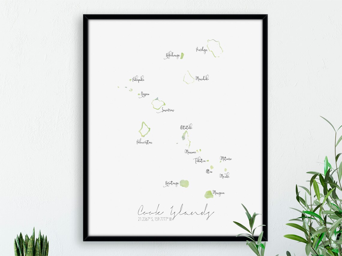 Cook Islands Map Portrait / Labelled Watercolour / Digital or - Etsy ...