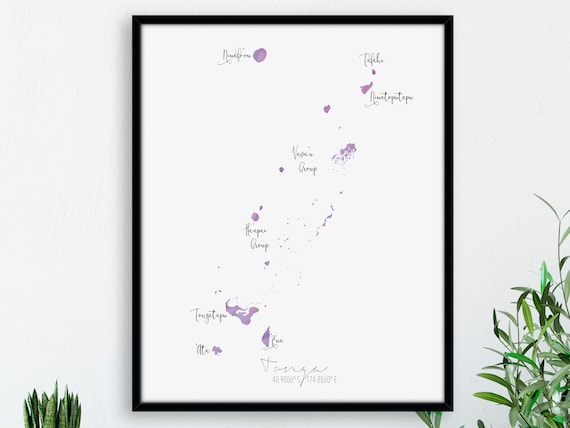 Tonga Map Portrait / Labelled Watercolour / Digital or Printed | Etsy