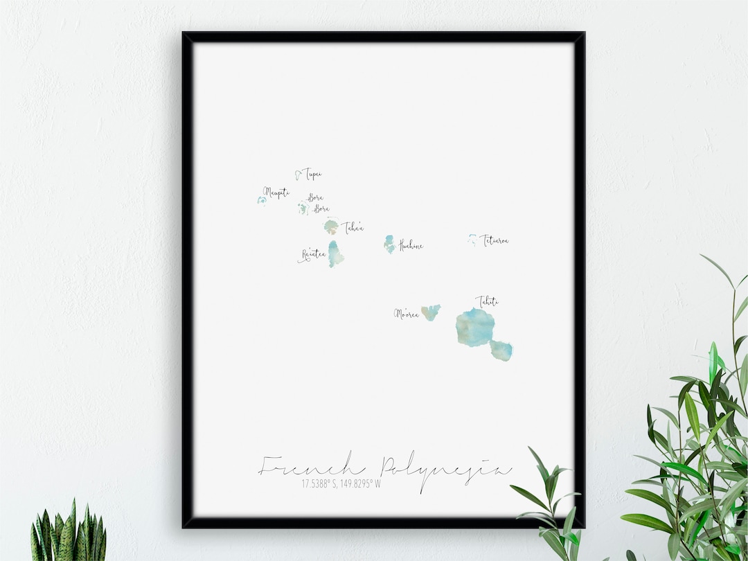 French Polynesia Map Portrait / Labelled Watercolour / Digital or ...