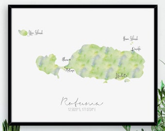 Rotuma Map Portrait / Labelled Watercolour / Digital or | Etsy UK