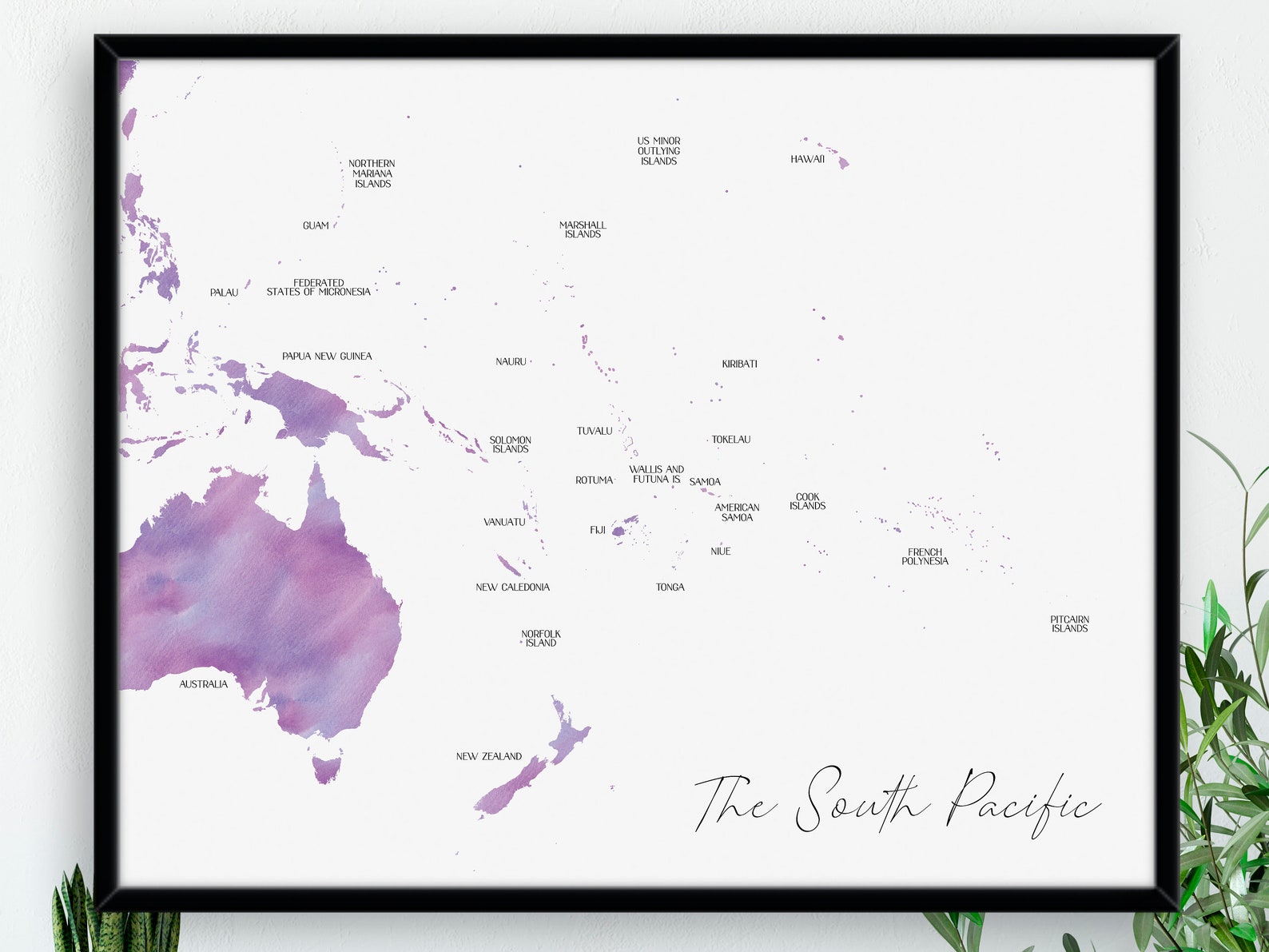 The South Pacific Map / Labelled Watercolour / Digital or | Etsy