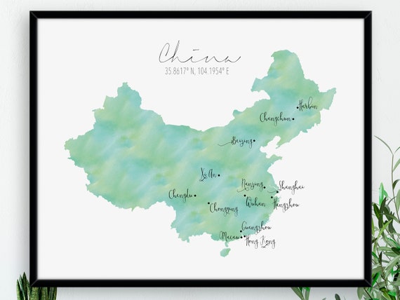 China Map / Labelled Watercolour / Digital or Printed Wall Art | Etsy