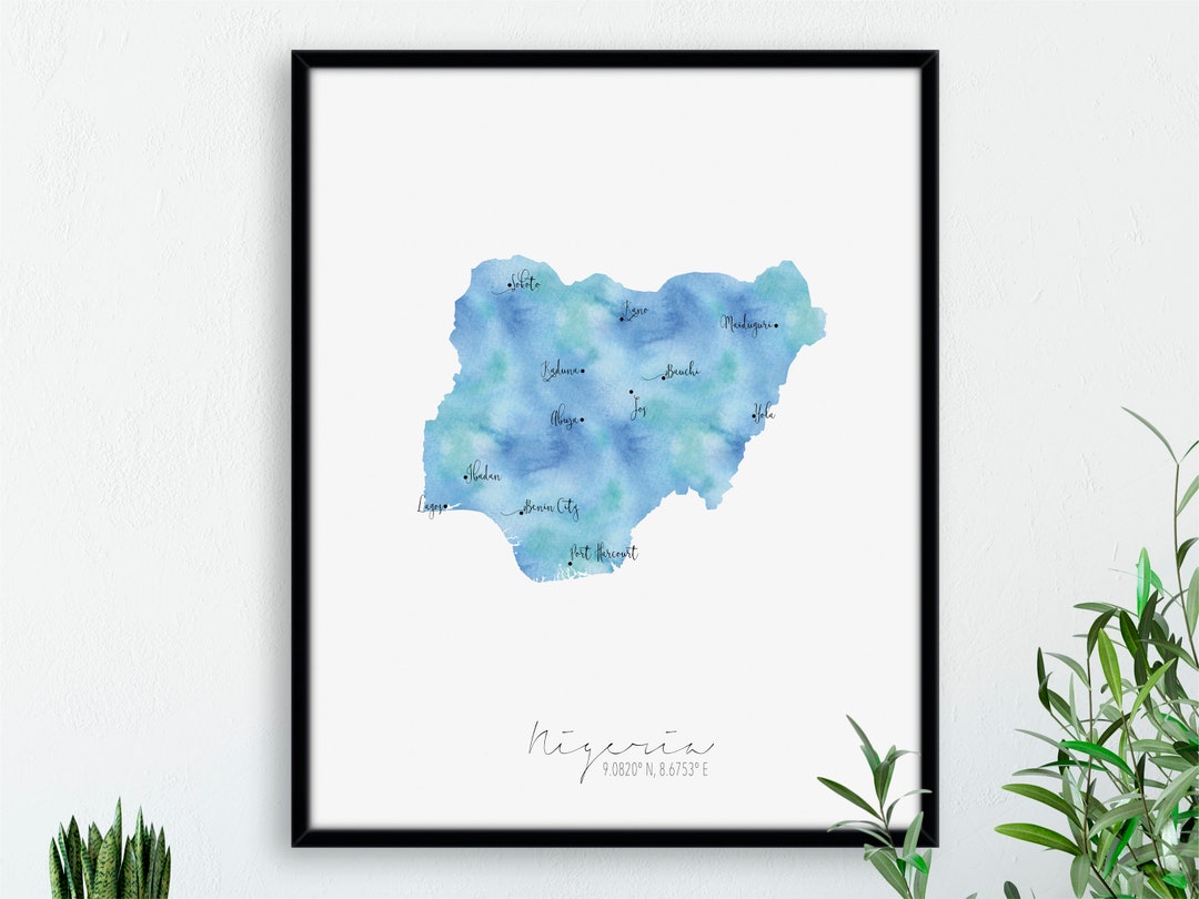 Nigeria Map Portrait / Africa Labelled Watercolour / Digital or Printed ...