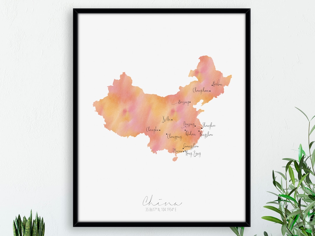 China Map Portrait / Labelled Watercolour / Digital or Printed Wall Art ...